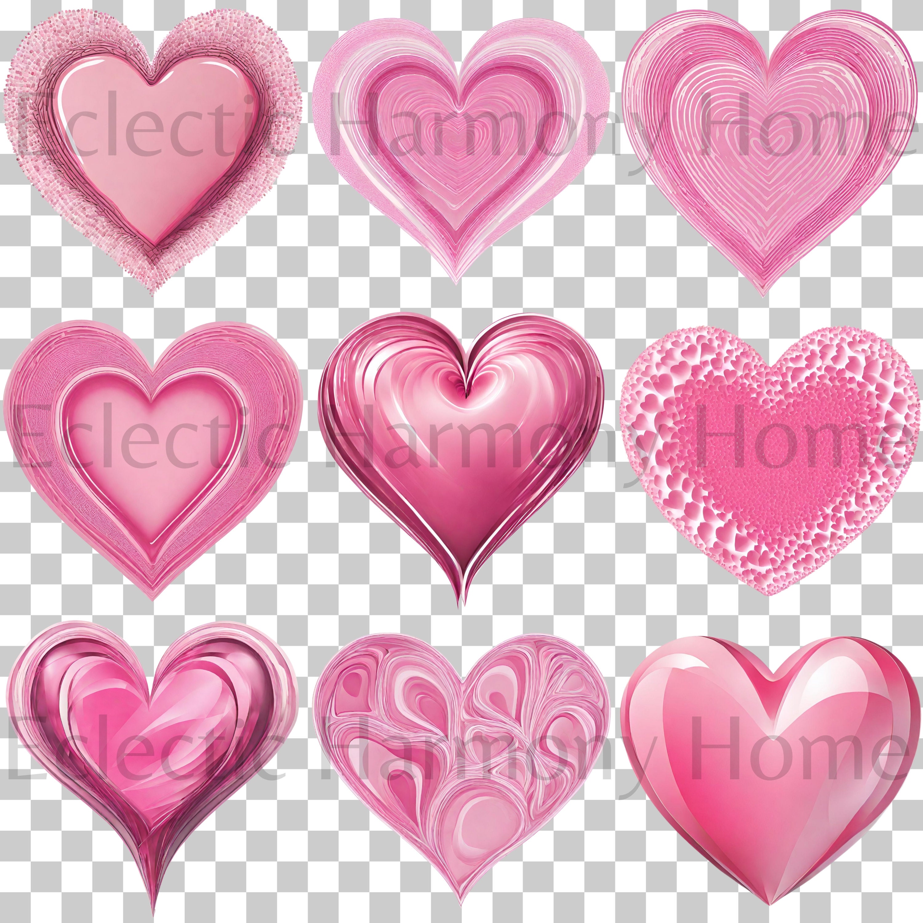 Pink Heart Clipart Set, Unique Valentine's Day Designs, Transparent ...