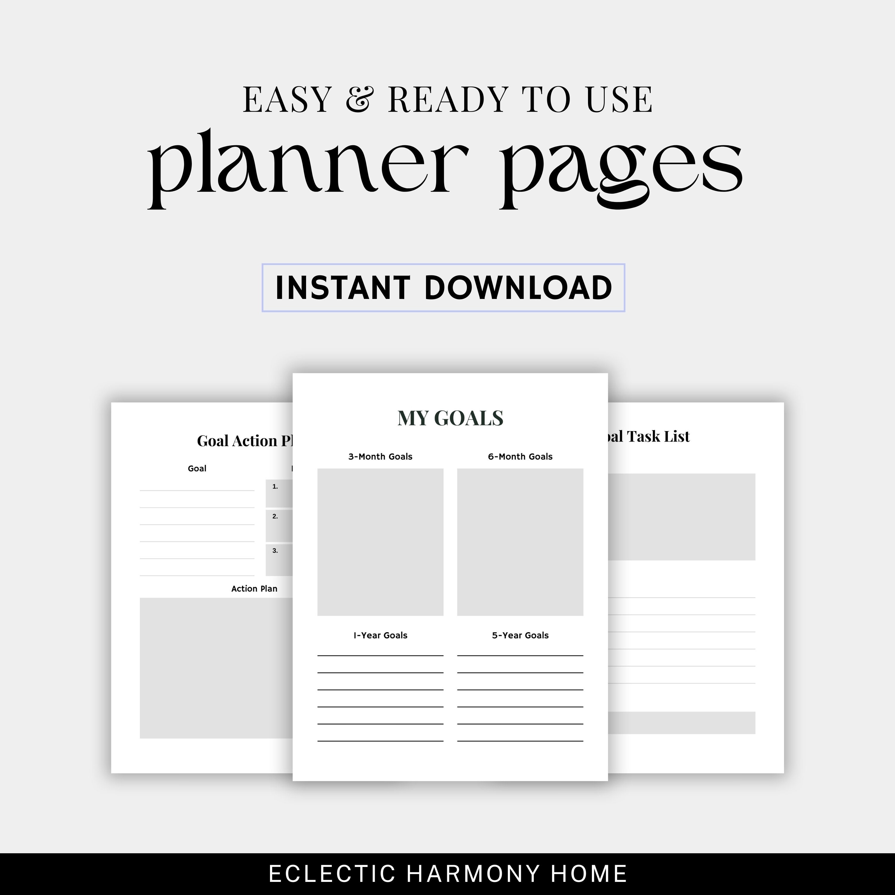 Black Printable Goal Setting Planner Undated Productivity Organizer ...