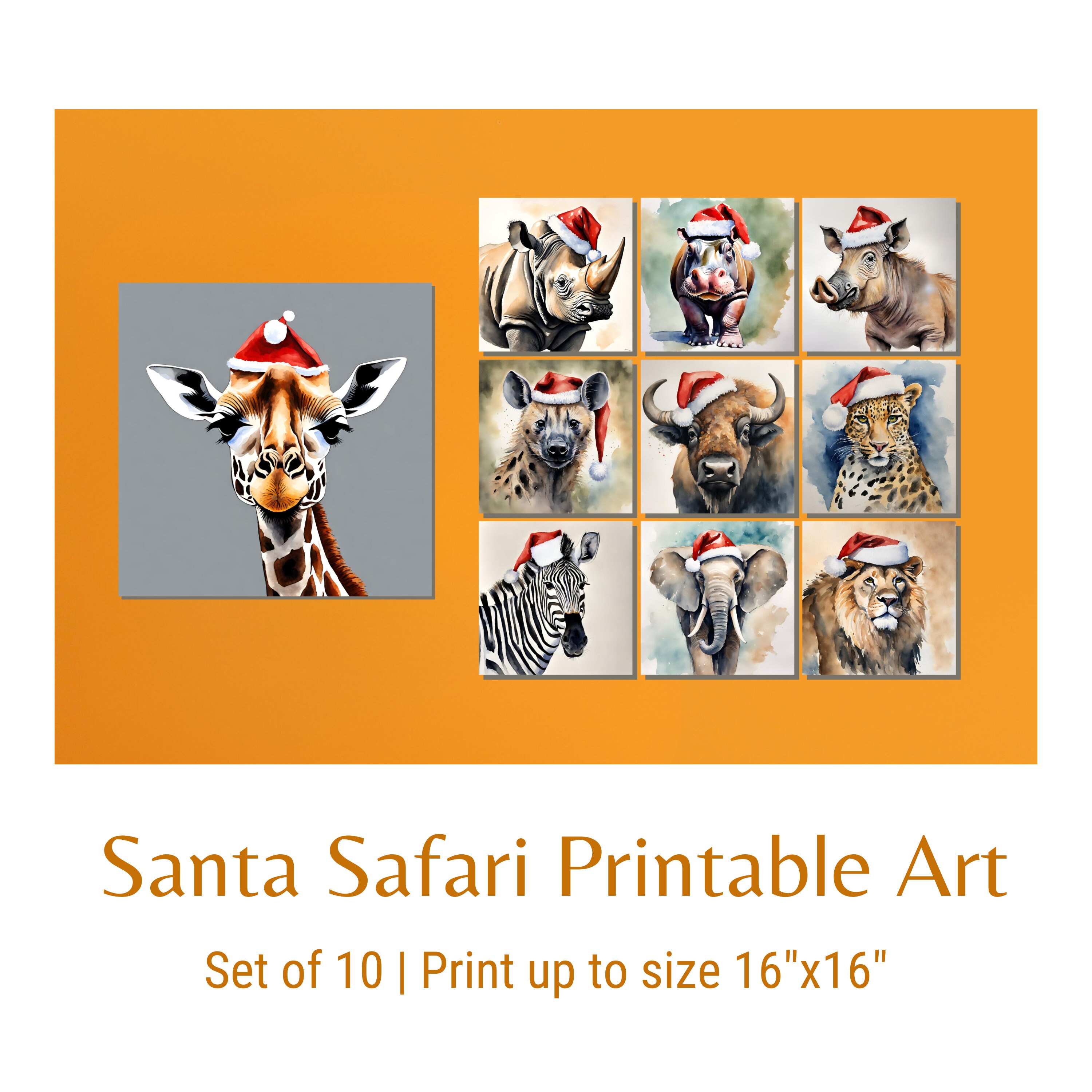 Santa Safari Printable Art Set Instant Whimsical Holiday Décor Santa ...