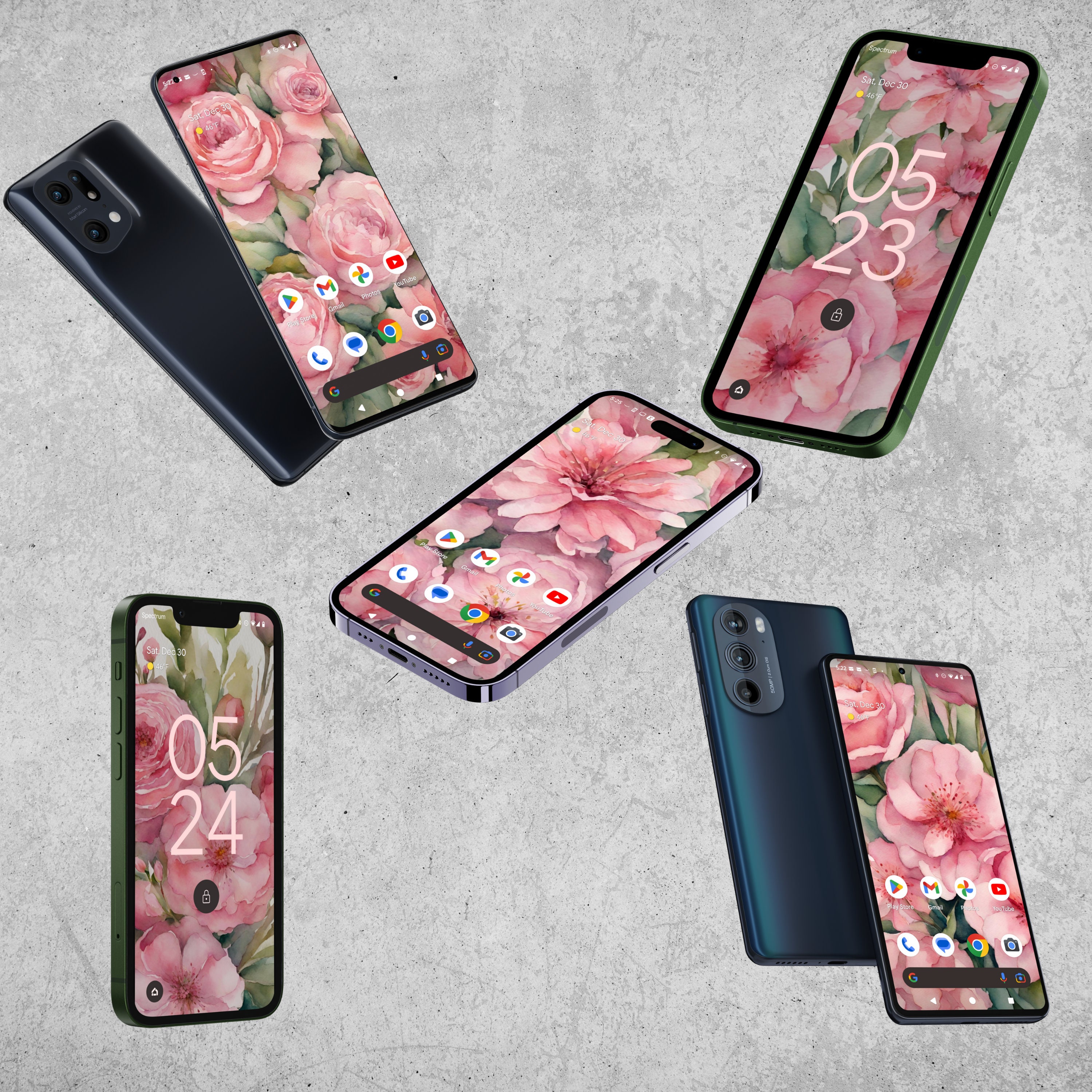 Pink Watercolor Floral Wallpapers, Cell Phone Backgrounds, Colorful ...