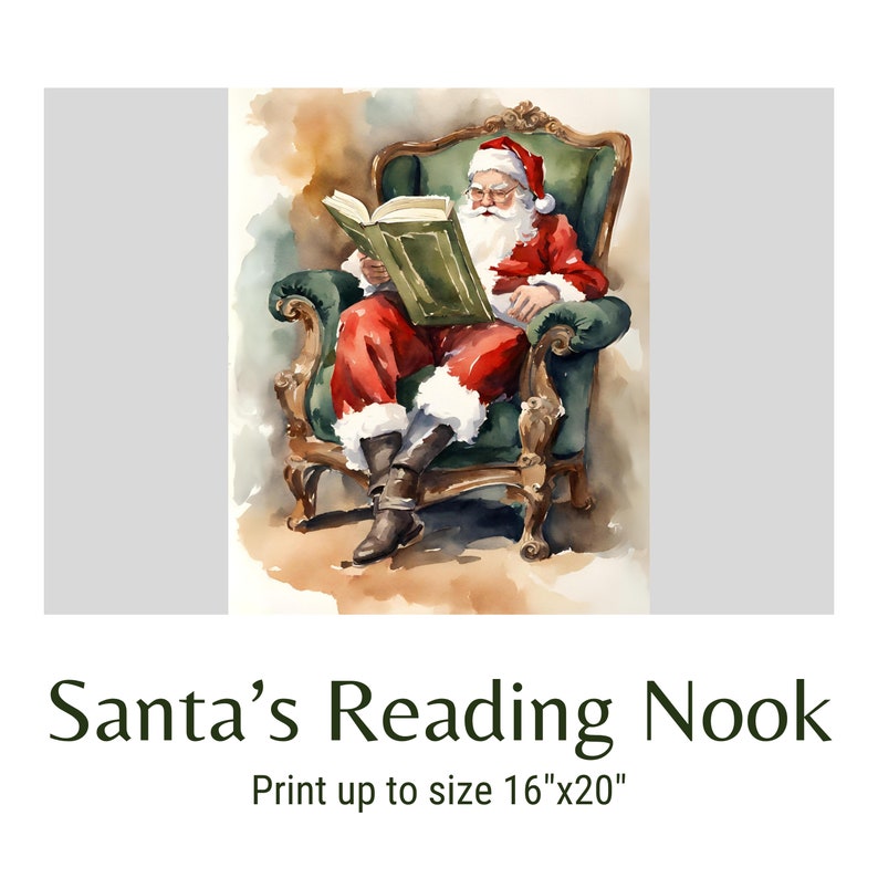Santa Reading Printable Cozy Holiday Artwork Vintage Santa - Etsy