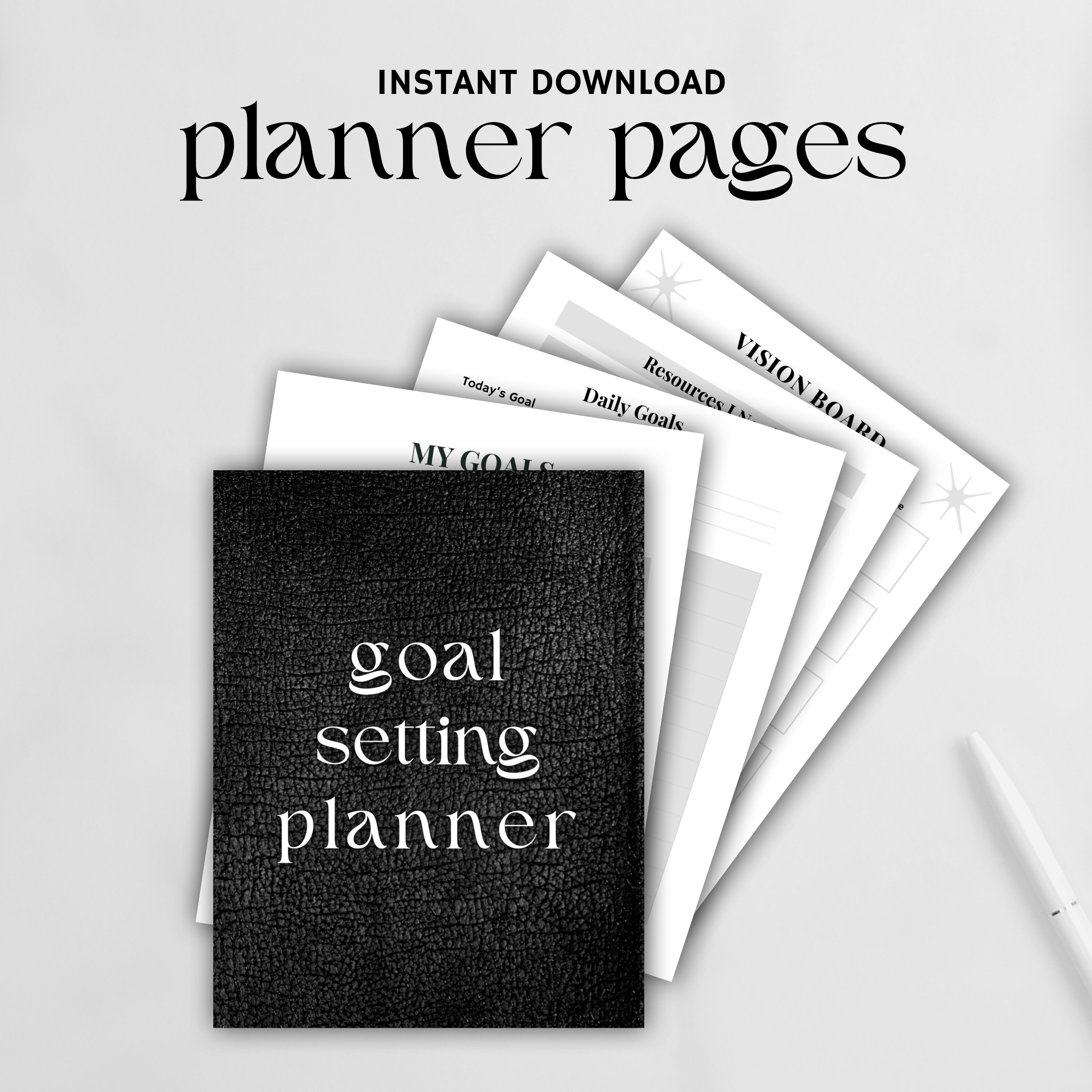 Black Printable Goal Setting Planner Undated Productivity Organizer ...