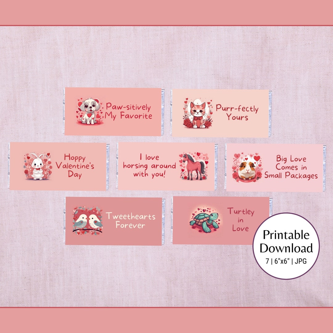 Printable Valentine Candy Bar Wrappers, Pet Lovers Valentines, Kids ...