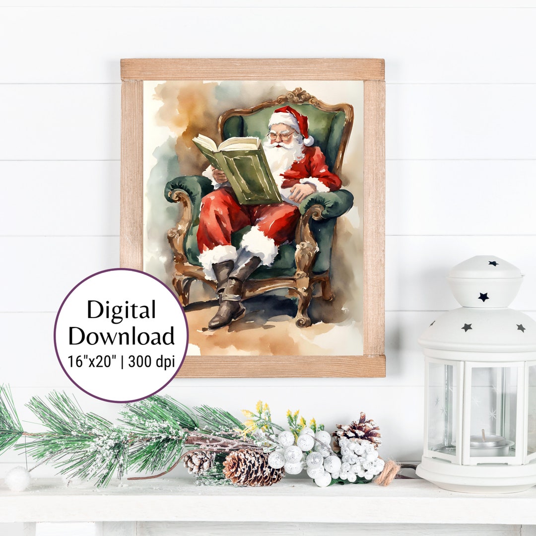 Santa Reading Printable - Cozy Holiday Artwork - Vintage Santa ...