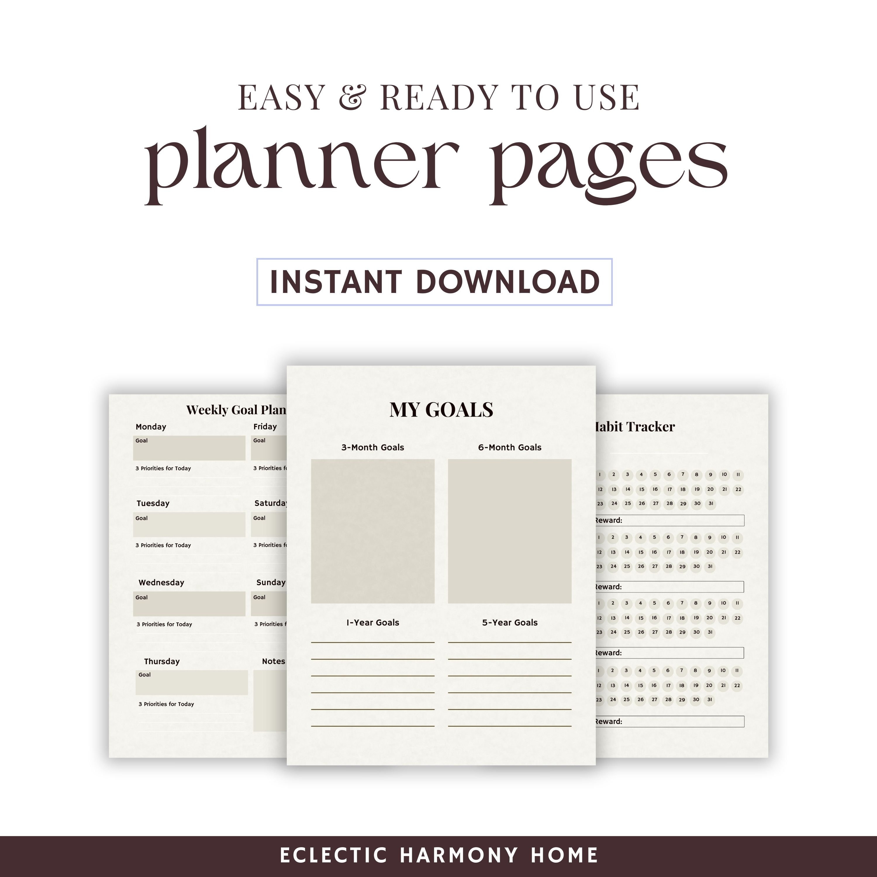 Brown Printable Goal Setting Planner Undated Productivity Organizer ...