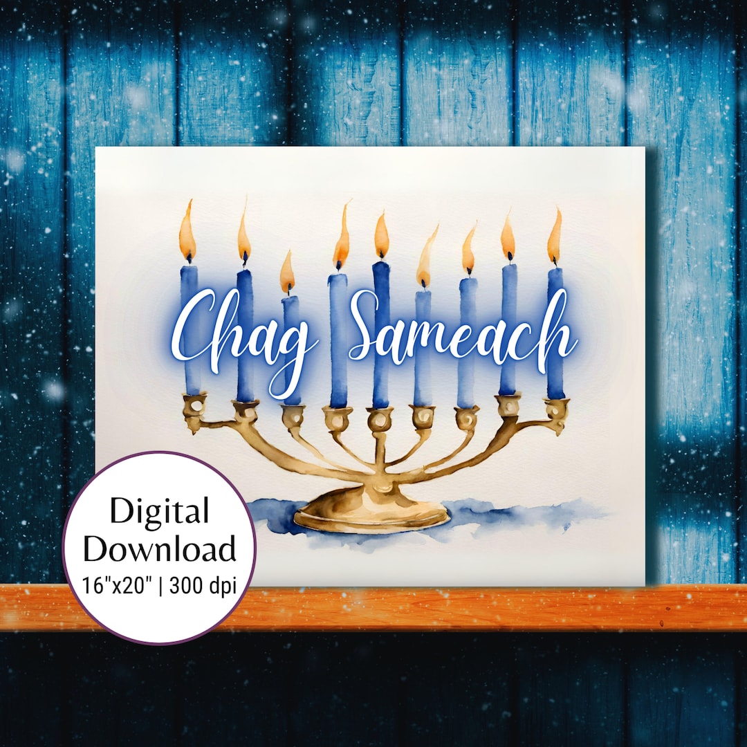 Chag Sameach Printable, Hanukkah Menorah Art, Festival of Lights Décor ...