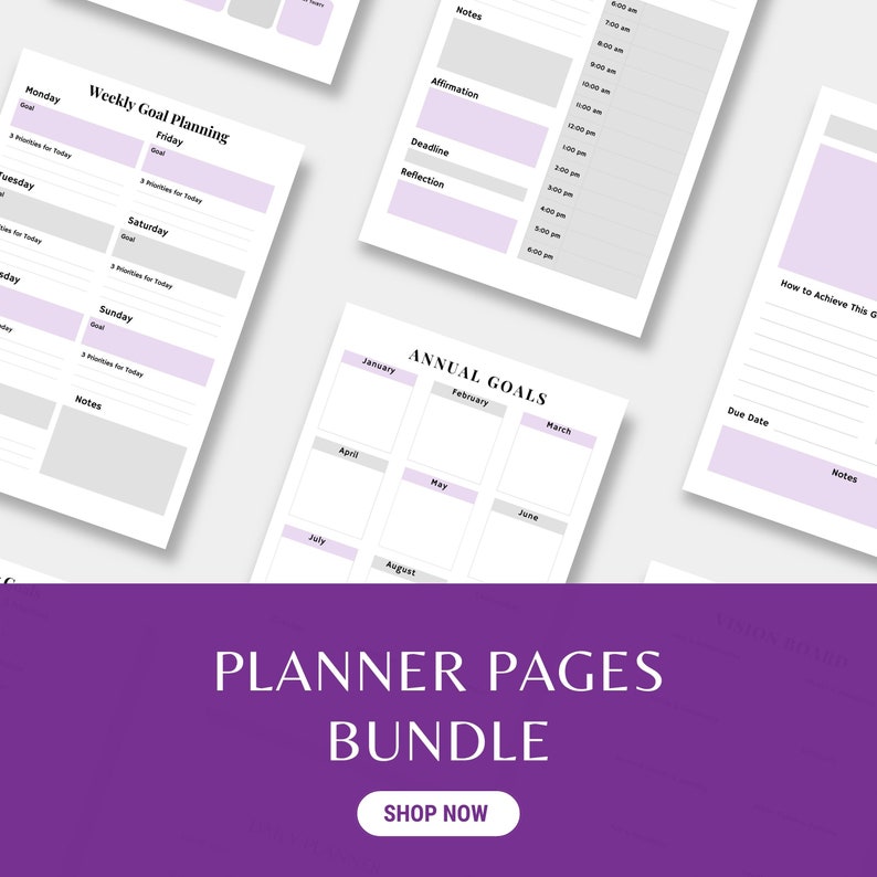 Purple Printable Goal Setting Planner, Undated Productivity Organizer ...