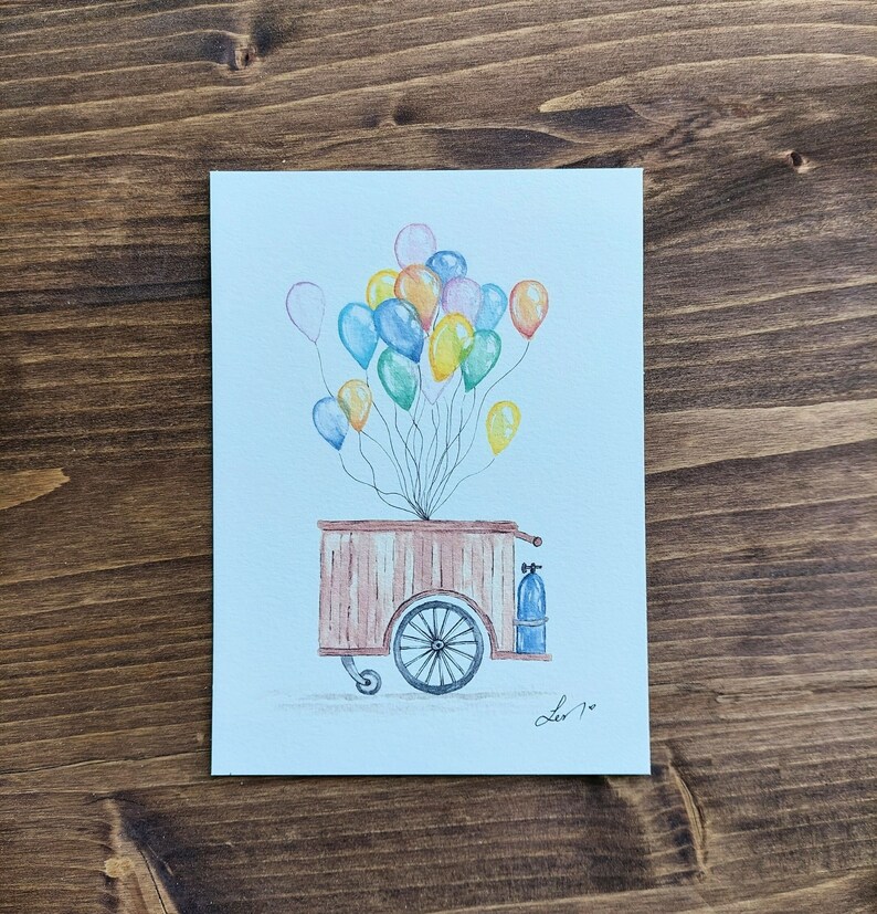 Hand Painted Card, Balloon Birthday Card, up Birthday Card, Colorful ...
