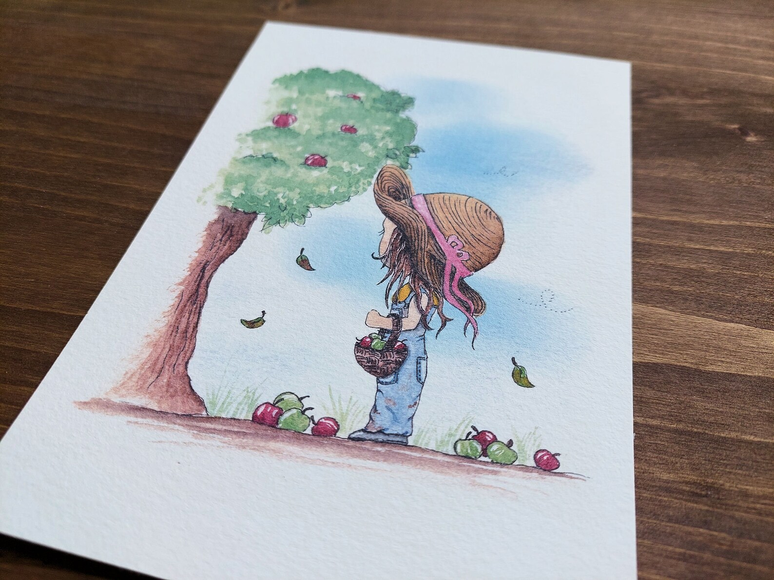 Hand Painted Card, Apple Tree Card, Basket of Apples, Thanksgiving Card ...