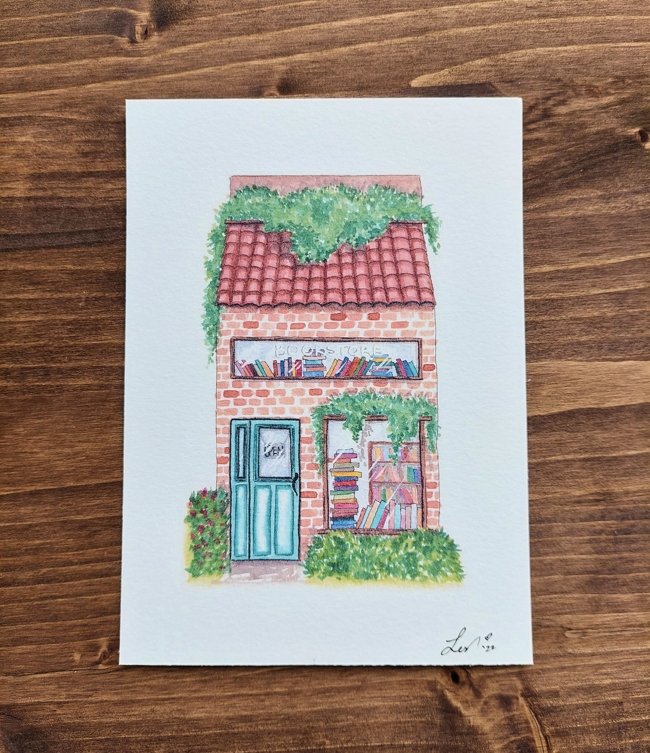Hand Painted Art, Watercolor Painting, Book Shop Painting, Storefront ...