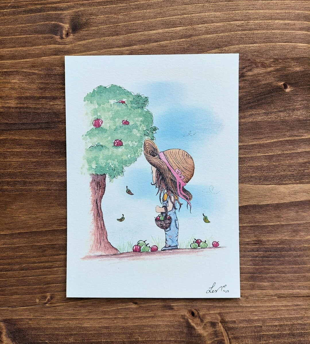 Hand Painted Card, Apple Tree Card, Basket of Apples, Thanksgiving Card ...