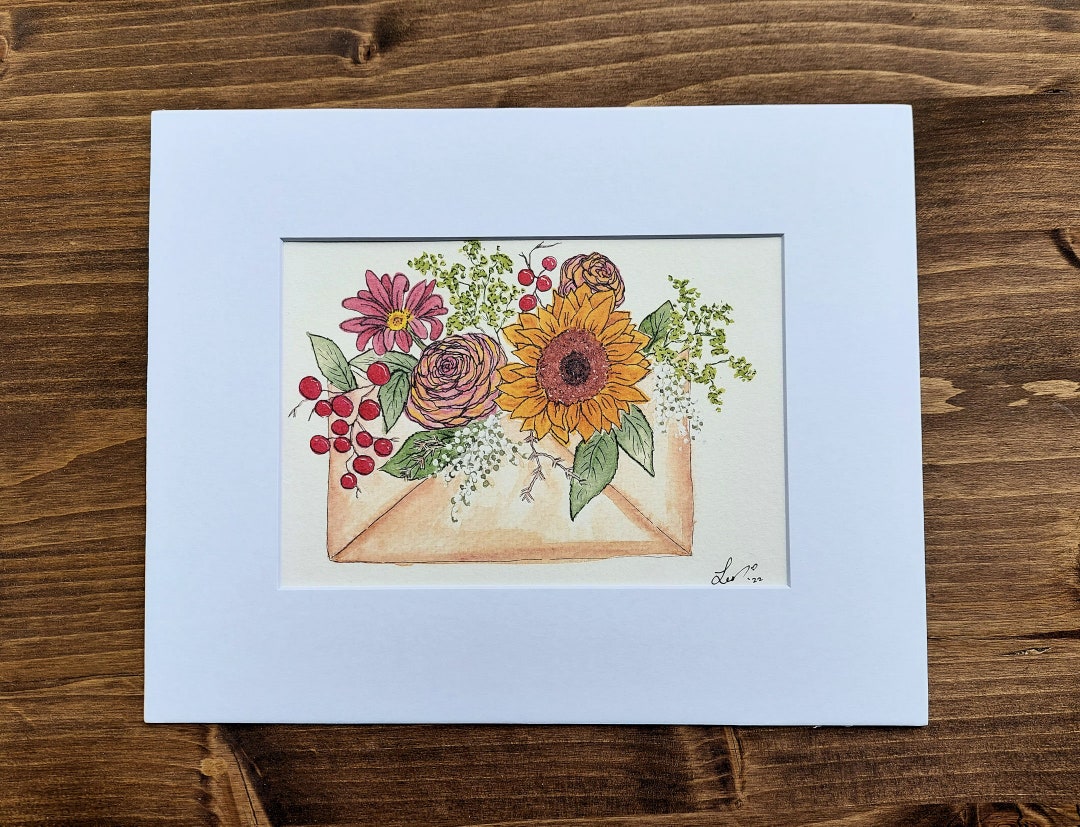 Hand Painted Art, Floral Envelope Painting, Flowers in Envelope, Living ...