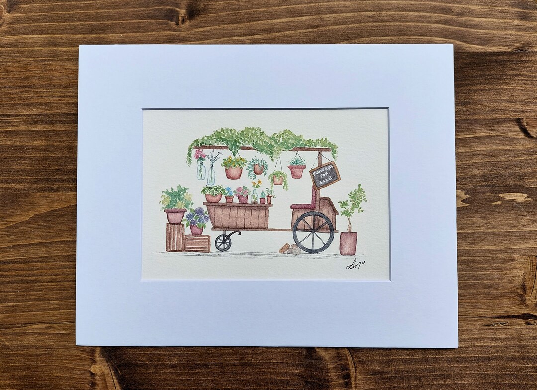 Hand Painted Art, Flower Cart Painting, Flower Market Art, Flower ...