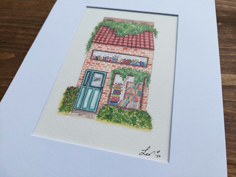 Hand Painted Art, Watercolor Painting, Book Shop Painting, Storefront ...