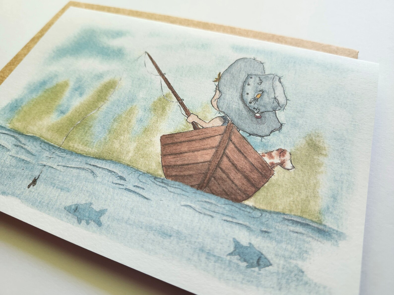 Hand Painted Card, Fishing on Lake Card, Man's Best Friend Card, Boy ...