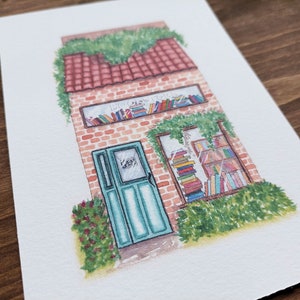 Hand Painted Art, Watercolor Painting, Book Shop Painting, Storefront ...