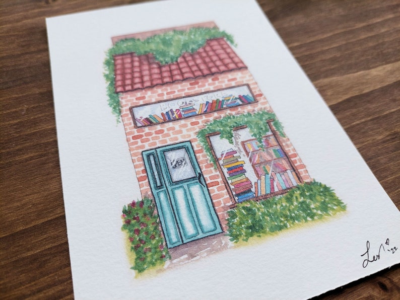 Hand Painted Art, Watercolor Painting, Book Shop Painting, Storefront ...