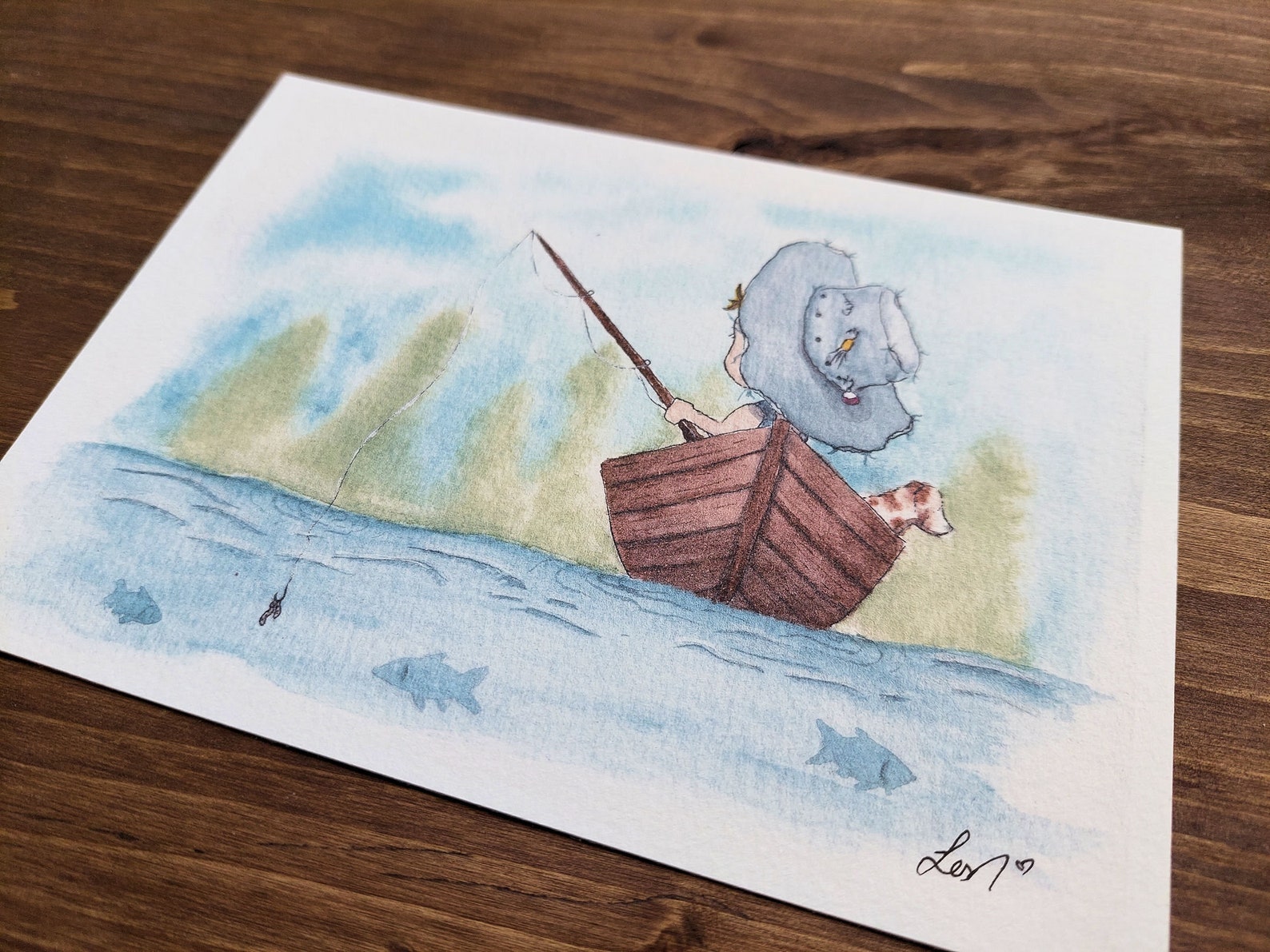 Hand Painted Card, Fishing on Lake Card, Man's Best Friend Card, Boy ...