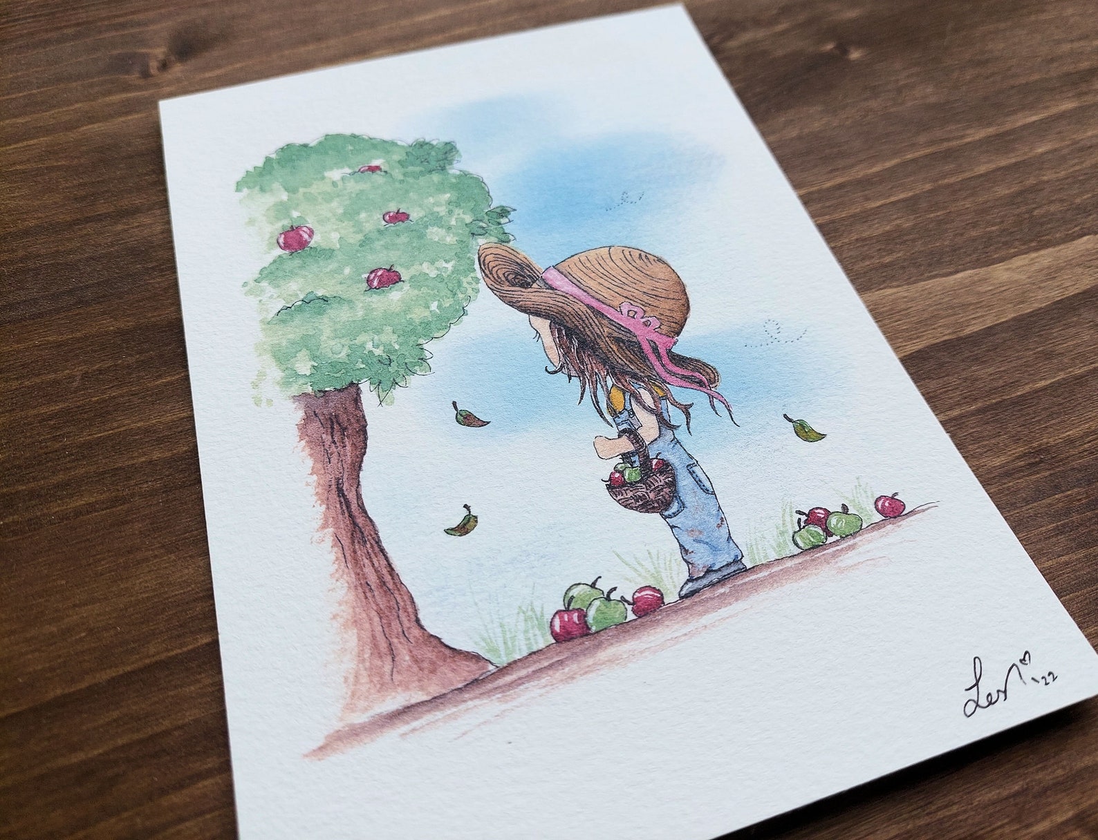 Hand Painted Card, Apple Tree Card, Basket of Apples, Thanksgiving Card ...