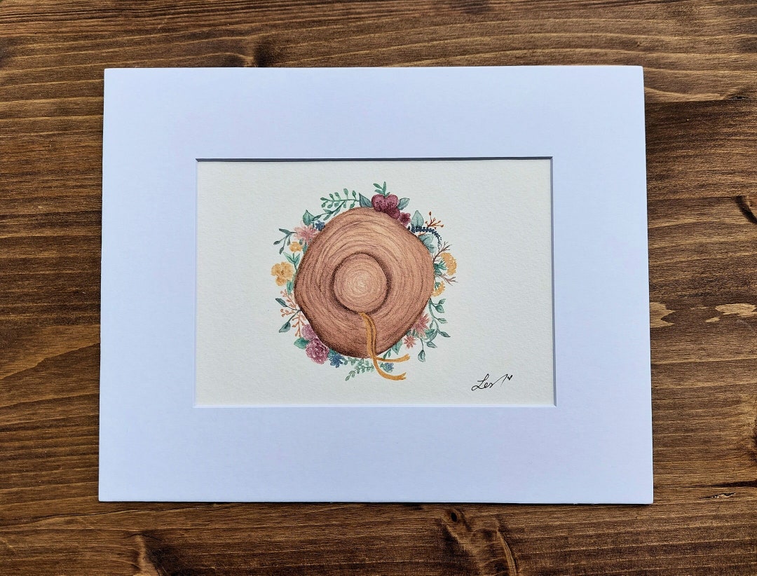 Hand Painted Art, Watercolor Painting, Garden Hat Wreath, Sun Hat Art ...