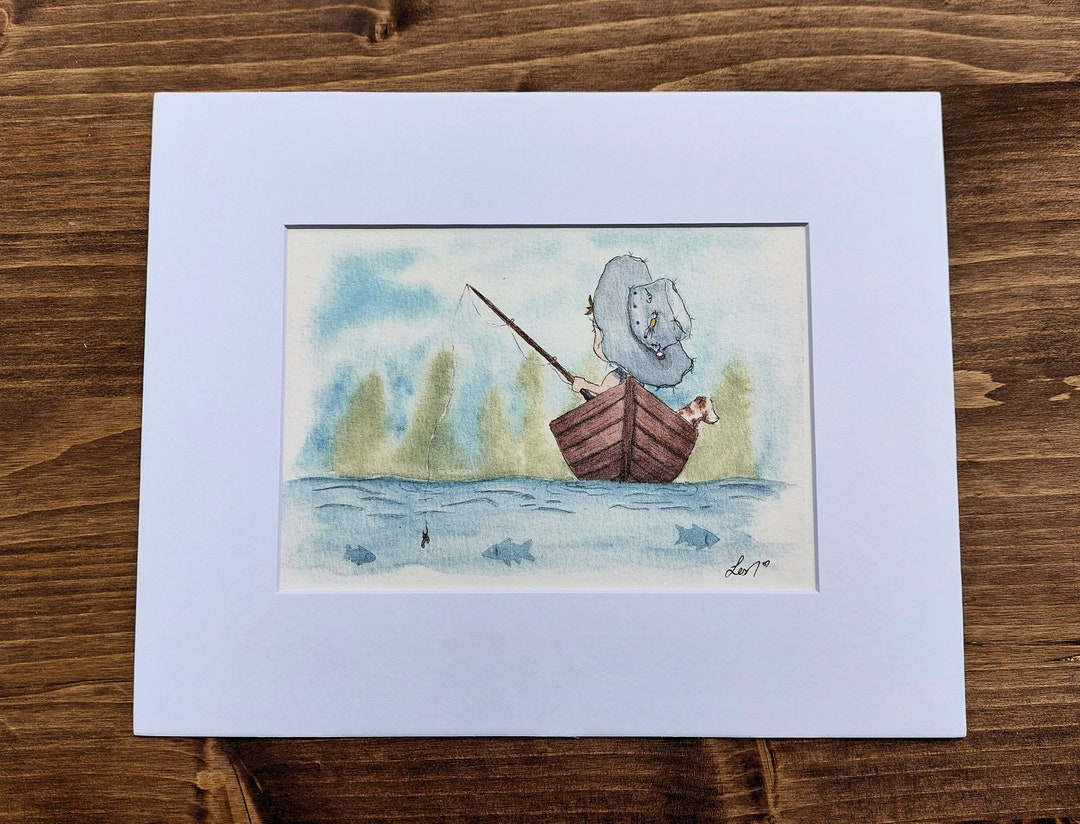 Hand Painted Art, Watercolor Painting, Fisherman Painting, Angler Art ...