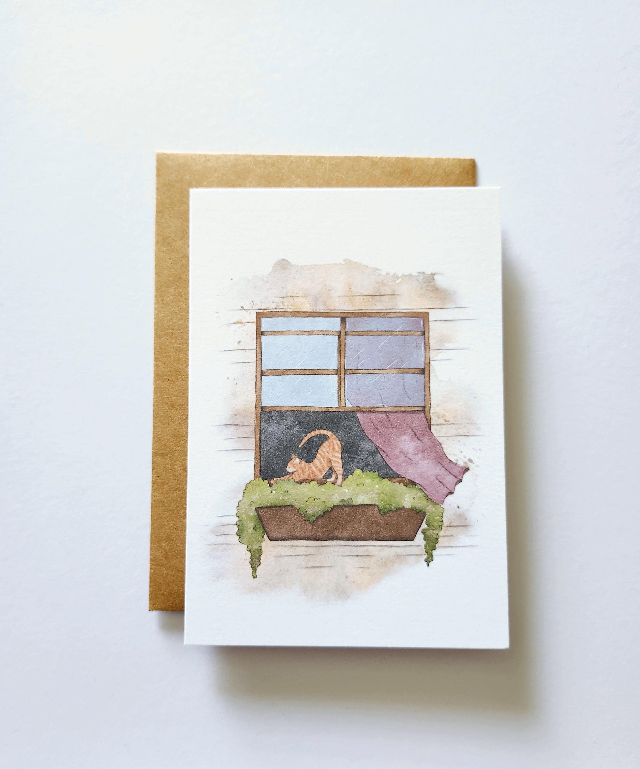 Hand Painted Card, Cat in Window, Daydreaming Ginger Cat - Etsy