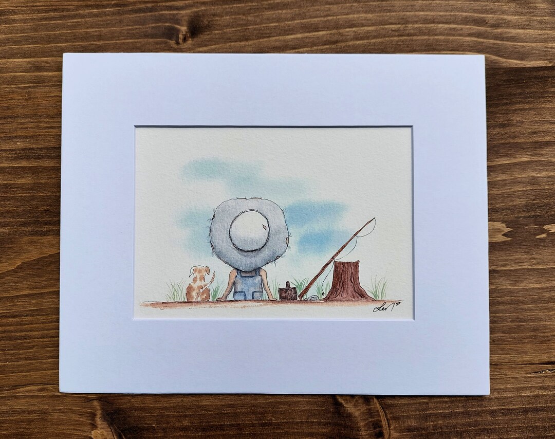 Hand Painted Art, Watercolor Painting, Fisherman Painting, Angler Art ...