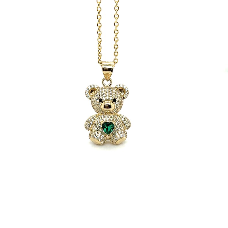 14K Real Gold Birthstone Teddy Bear Individual Pendant - Etsy