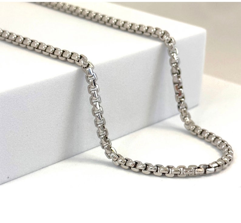14K Real Gold Round Box Chain, White Gold Round Box Necklace - Etsy