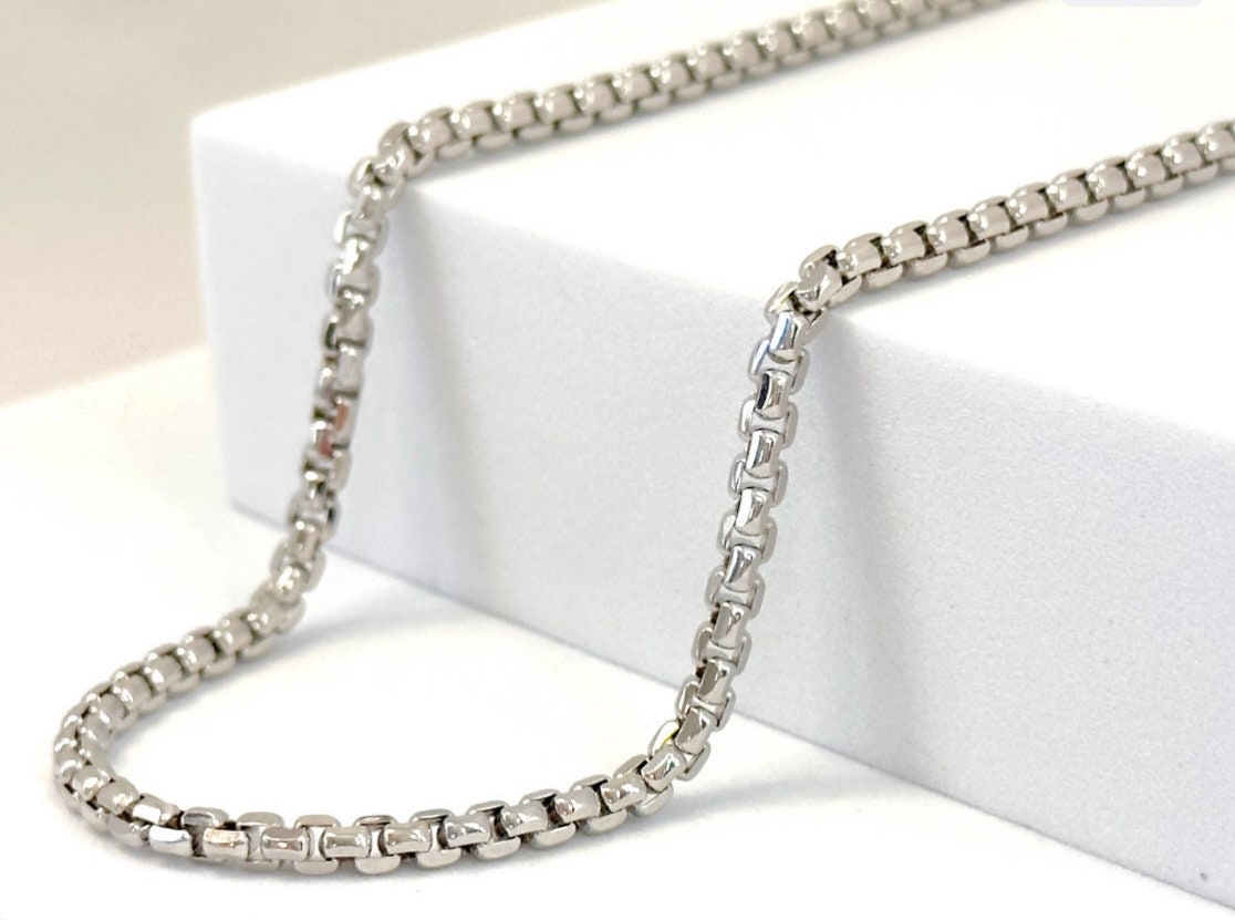 14K Real Gold Round Box Chain, White Gold Round Box Necklace - Etsy