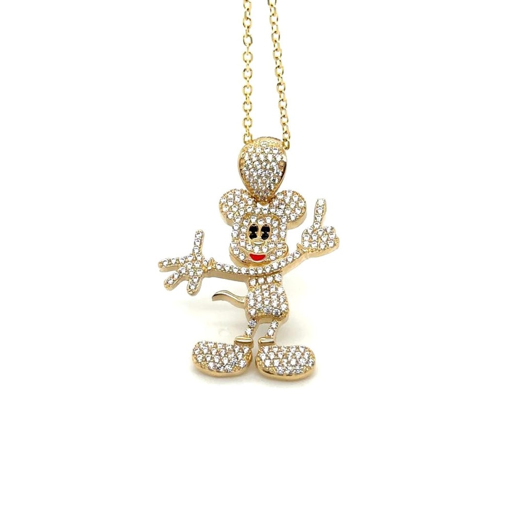 Mickey Mouse Pendant in 14K Real Gold With Cubic Zirconia, Cartoon ...