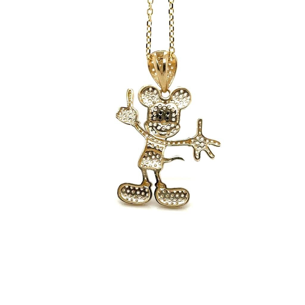 Mickey Mouse Pendant in 14K Real Gold With Cubic Zirconia, Cartoon ...