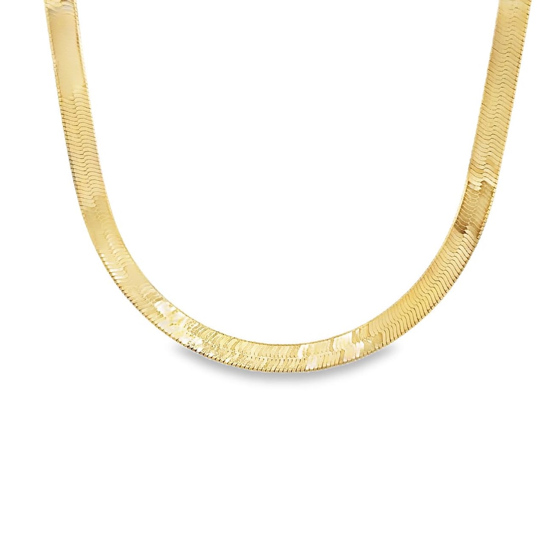 14K Yellow Gold Herringbone Necklace, 3mm, 4mm, 5mm, 6mm, 7mm Real Gold ...