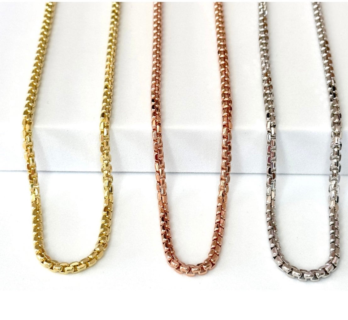 14K Real Gold Round Box Chain, White Gold Round Box Necklace - Etsy