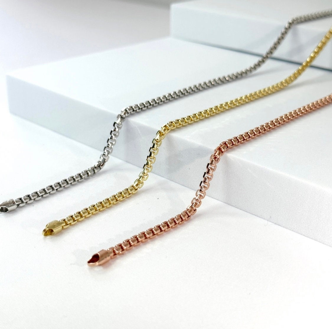 14K Real Gold Round Box Chain, White Gold Round Box Necklace - Etsy