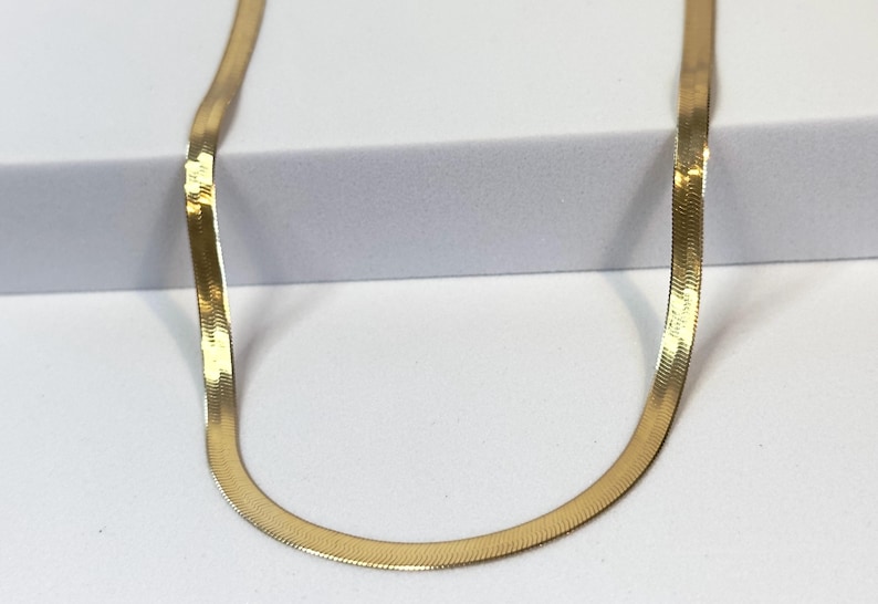 14K Yellow Gold Herringbone Necklace, 3mm, 4mm, 5mm, 6mm, 7mm Real Gold ...
