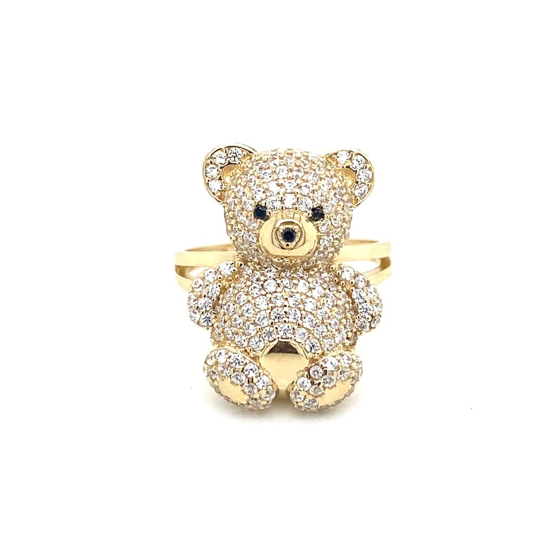 14K Real Gold Teddy Bear Ring - Etsy