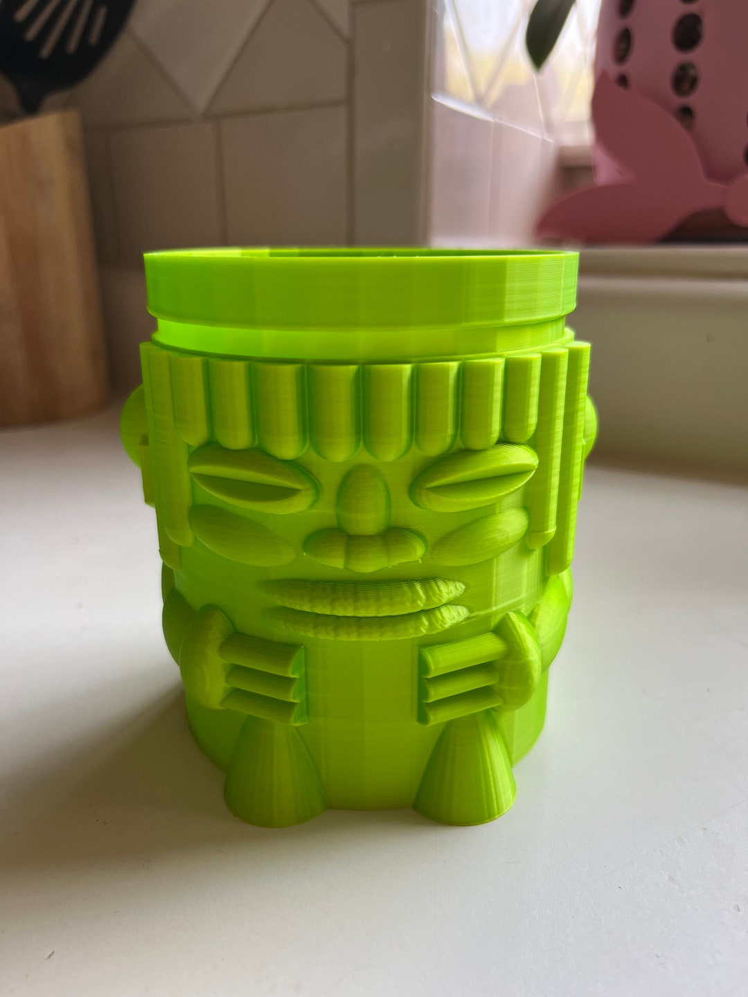 Lime Green Tiki Planter With Drainage Hole - Etsy