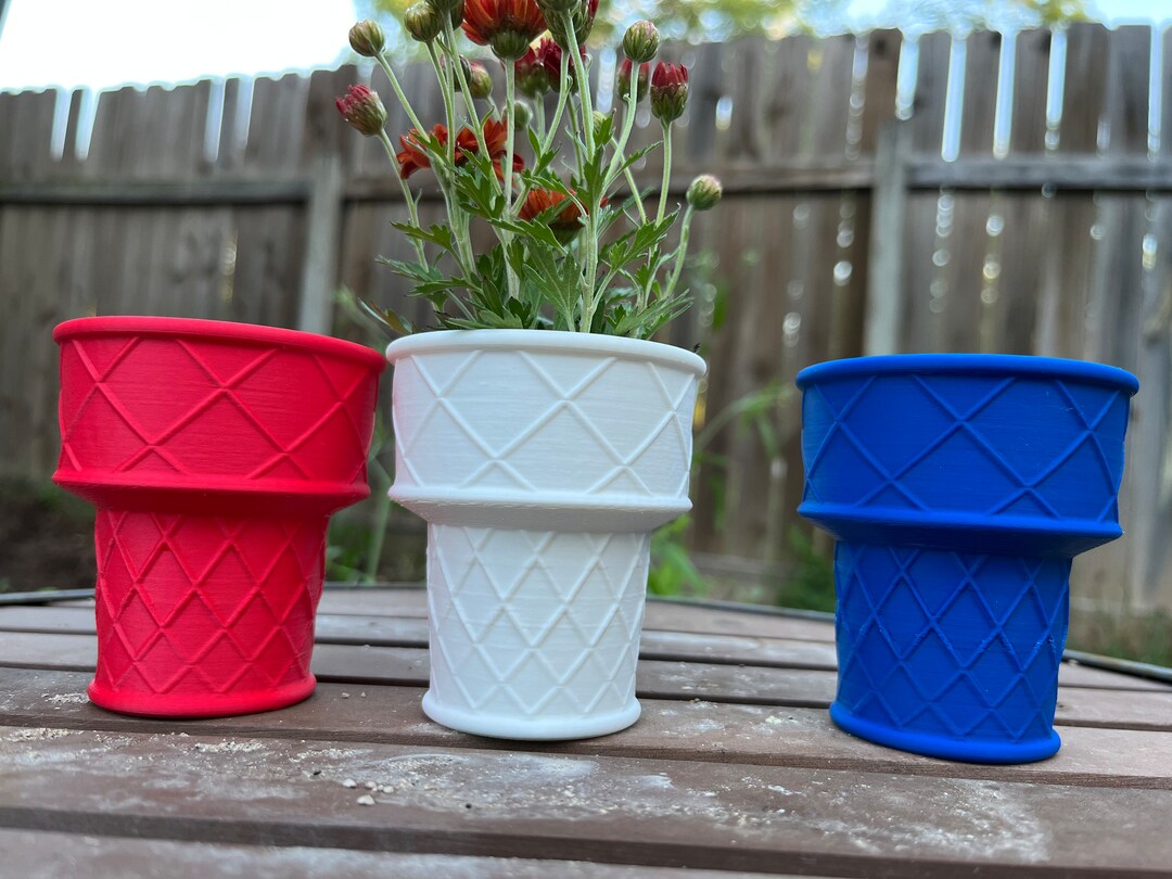 Set of 3 Ice Cream Cone Planters in Red, White and Blue - Etsy