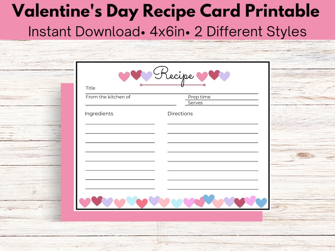 Valentine's Day Printable Recipe Card | 4x6 DIY Recipe Card | 2 ...