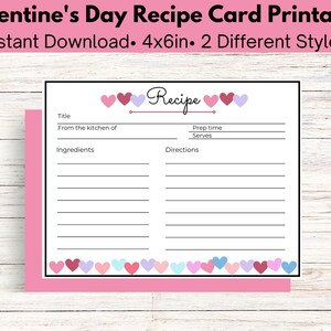 Valentine's Day Printable Recipe Card | 4x6 DIY Recipe Card | 2 ...