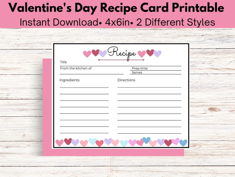 Valentine's Day Printable Recipe Card | 4x6 DIY Recipe Card | 2 ...