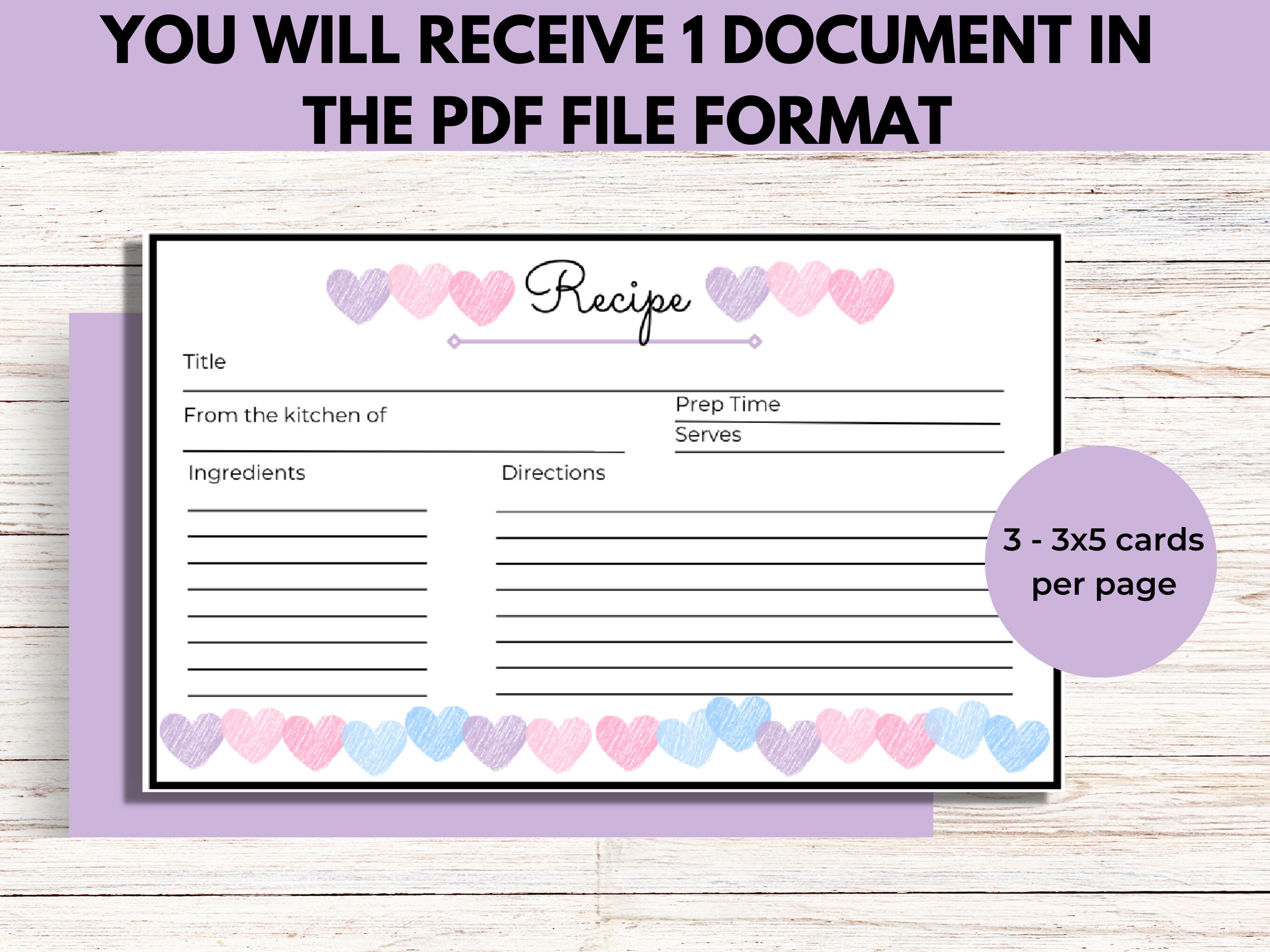 Valentine's Day Recipe Card Printable | 3x5 Recipe Card | Valentine's ...