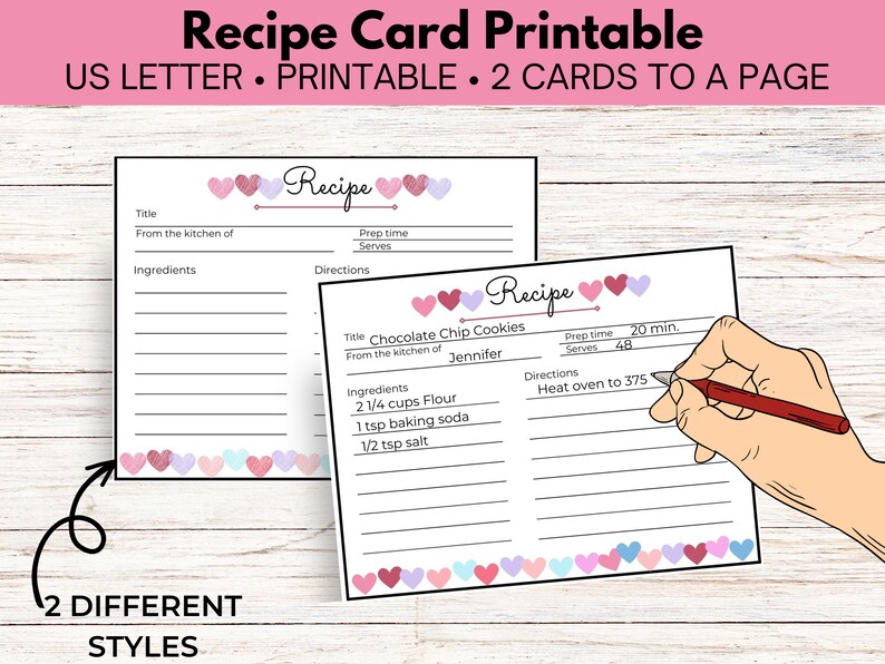 Valentine's Day Printable Recipe Card | 4x6 DIY Recipe Card | 2 ...