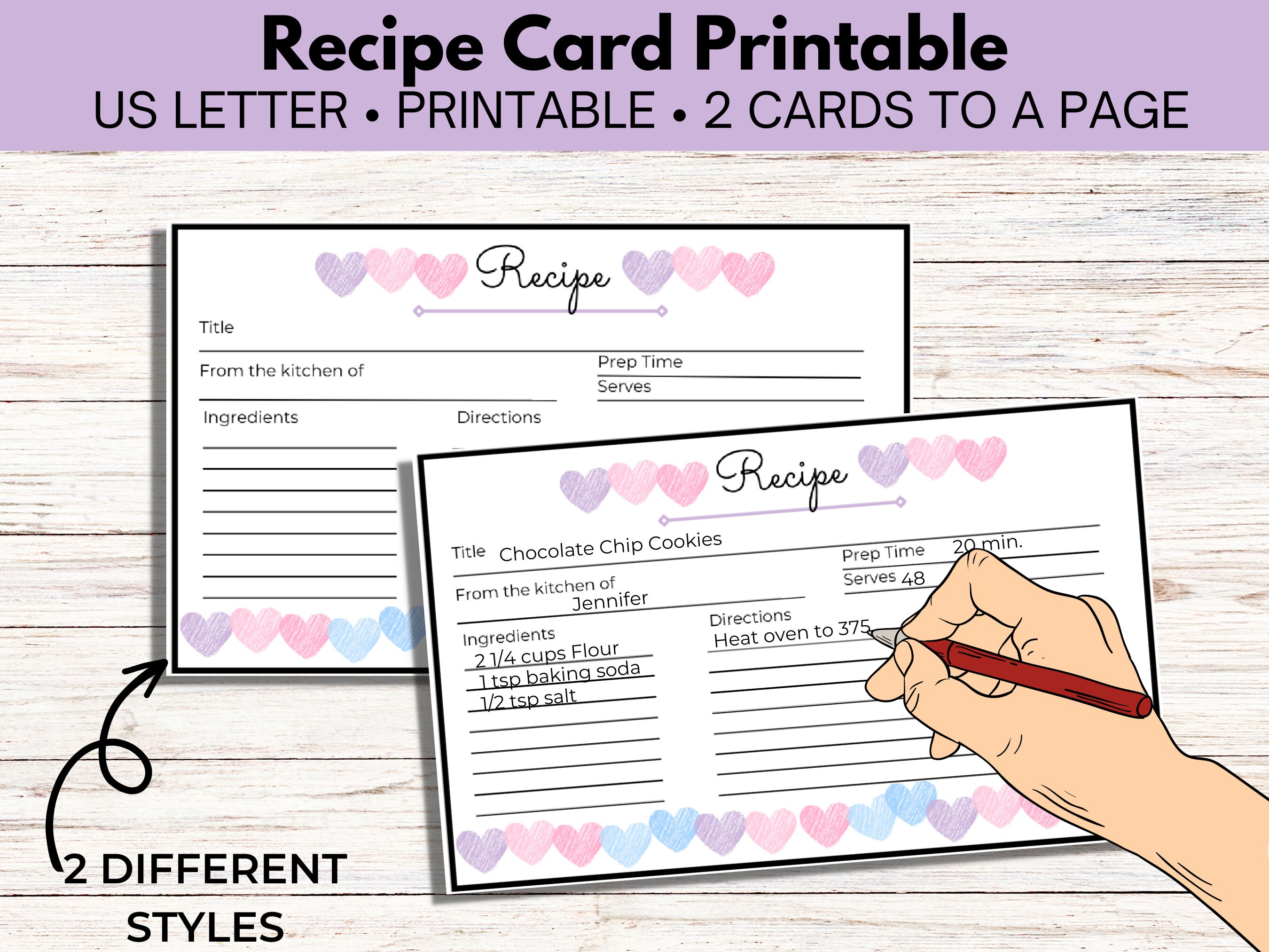 Valentine's Day Recipe Card Printable | 3x5 Recipe Card | Valentine's ...