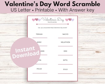 Valentine's Day Activities Kids Word Scramble Printable, Holiday Family ...