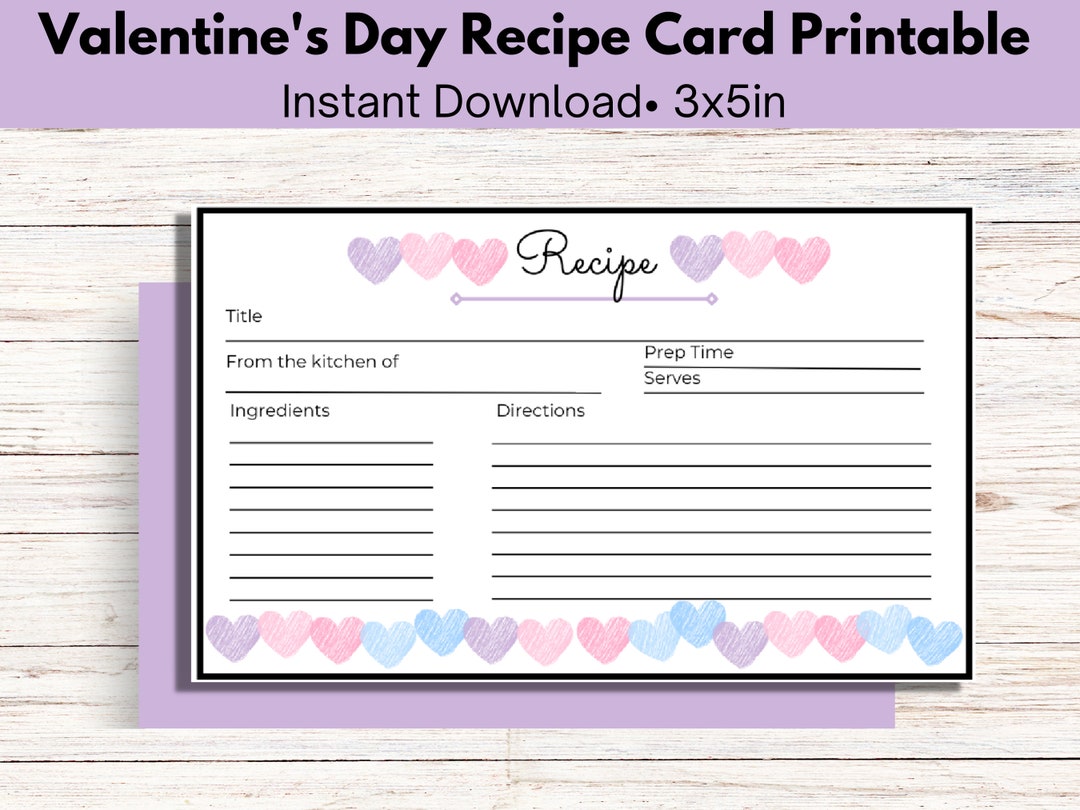 Valentine's Day Recipe Card Printable | 3x5 Recipe Card | Valentine's ...