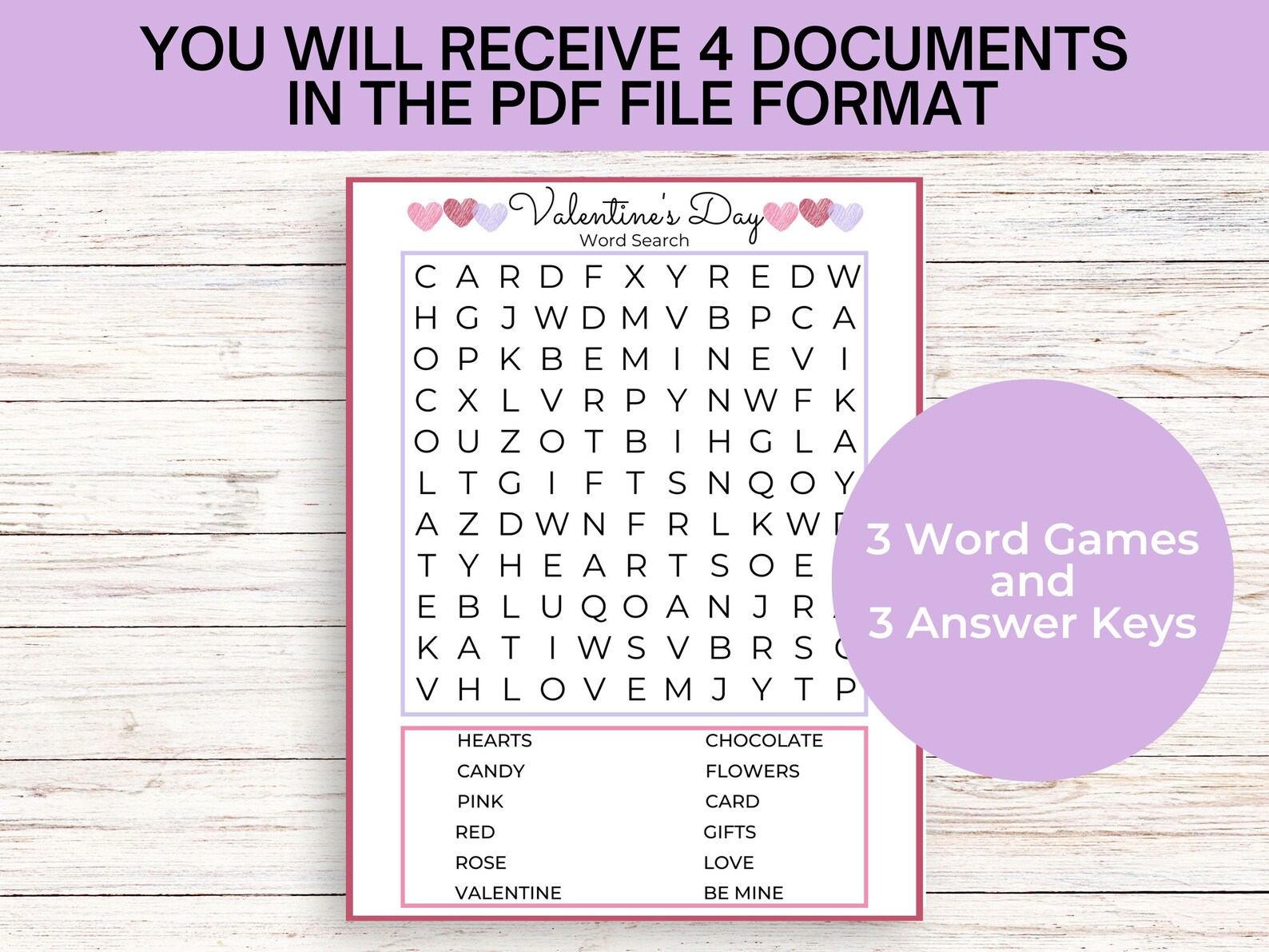 Valentine's Day Puzzle Game Bundle | Word Search, Crossword Puzzle, and ...