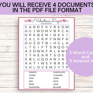 Valentine's Day Puzzle Game Bundle | Word Search, Crossword Puzzle, and ...