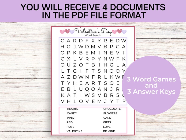 Valentine's Day Puzzle Game Bundle | Word Search, Crossword Puzzle, and ...